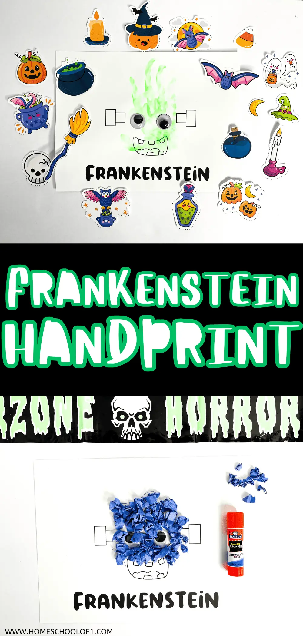 Frankenstein Handprint Craft Template For Halloween