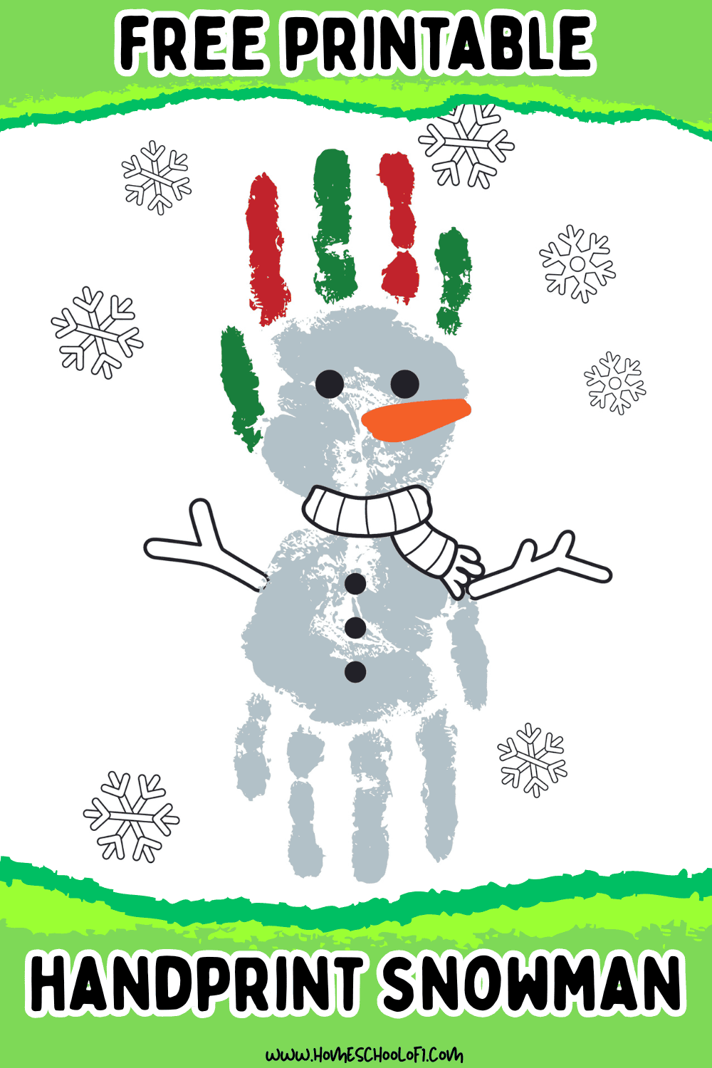 Free Snowman Handprint Template for Preschoolers