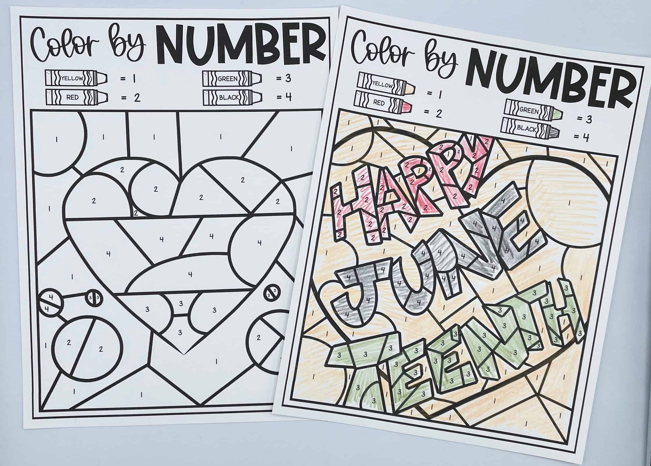 Free Juneteenth Color By Number Worksheets for Kids