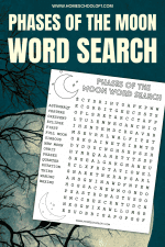 Phases of the Moon Word Search Printable for Kids