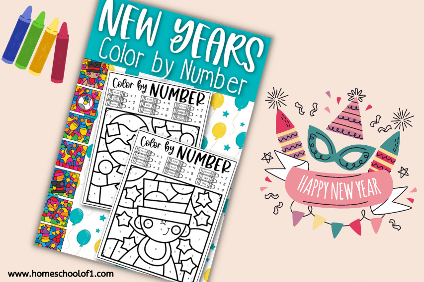7 New Years Color by Number Free Printables