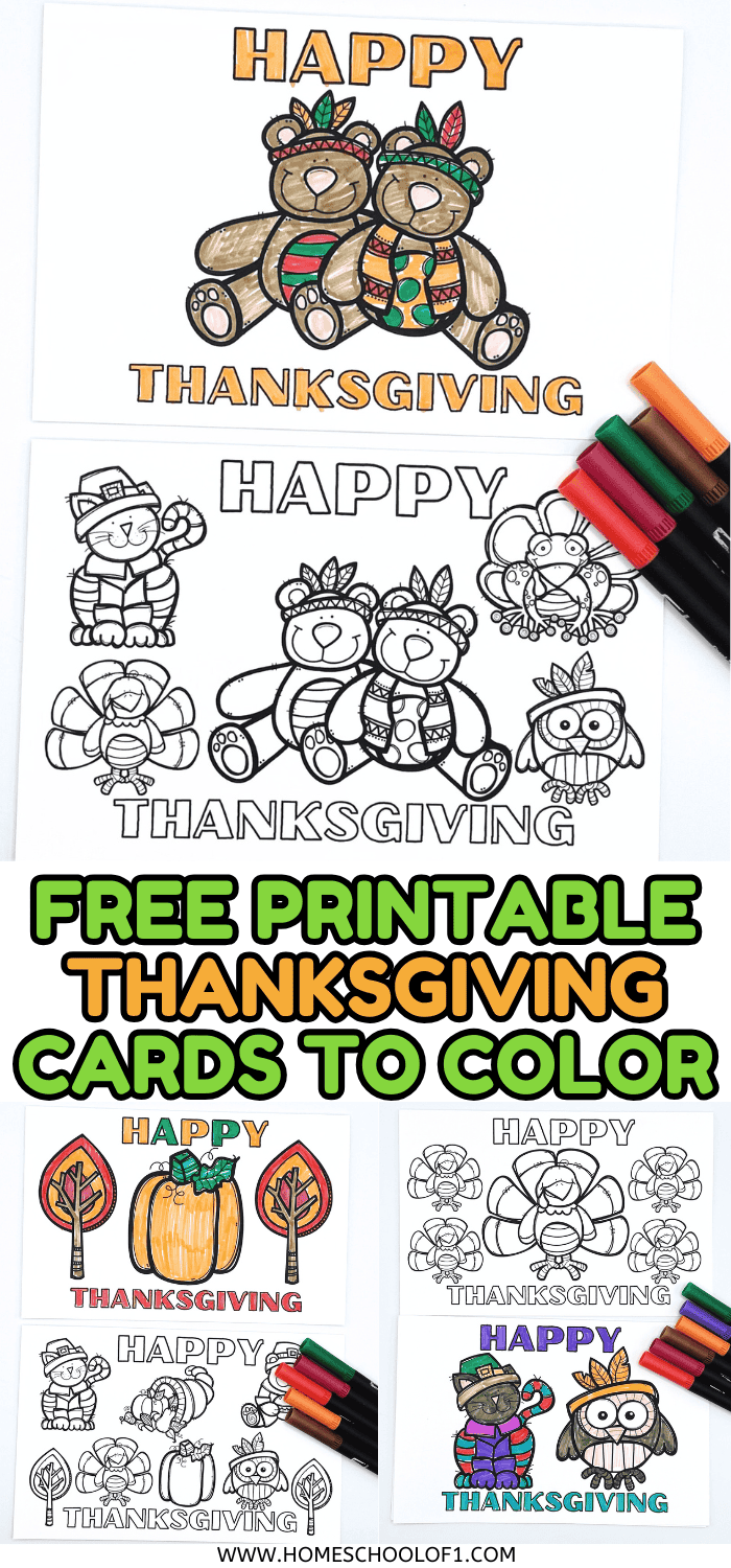 6 Free Printable Thanksgiving Cards to Color For Kids