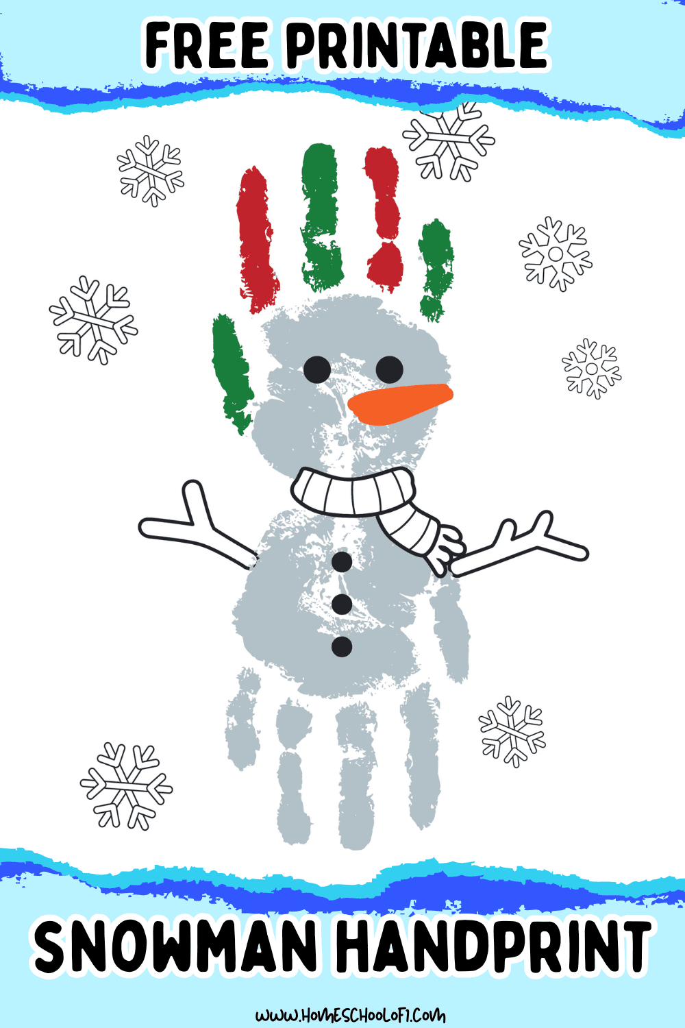 Free Snowman Handprint Template for Preschoolers