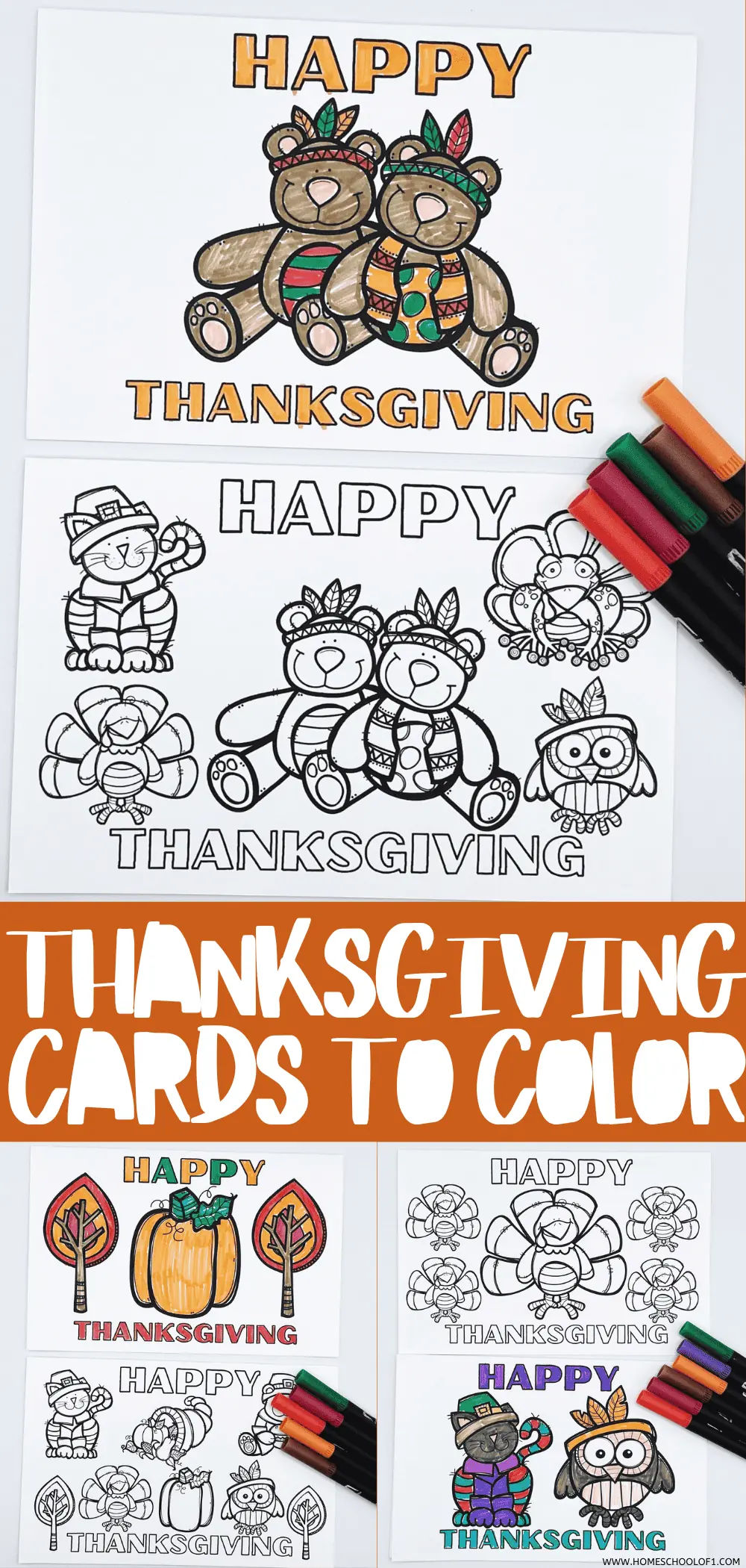 6 Free Printable Thanksgiving Cards to Color For Kids