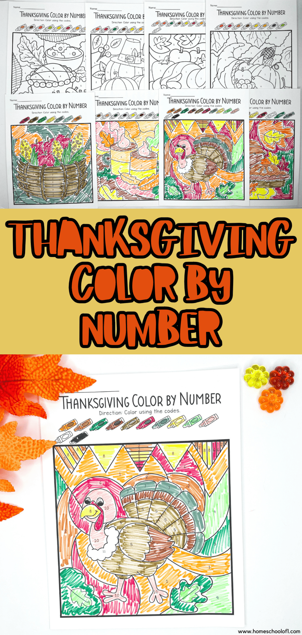 Thanksgiving Color By Number Printables (8 Free Pages)