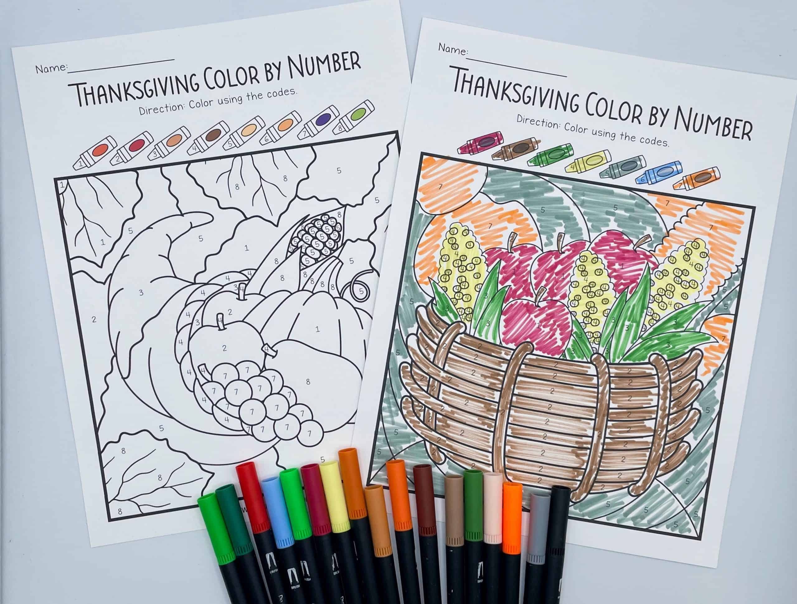 Thanksgiving Color By Number Printables (8 Free Pages)