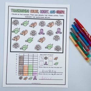 Free Thanksgiving Graphing Worksheets, Color and Count