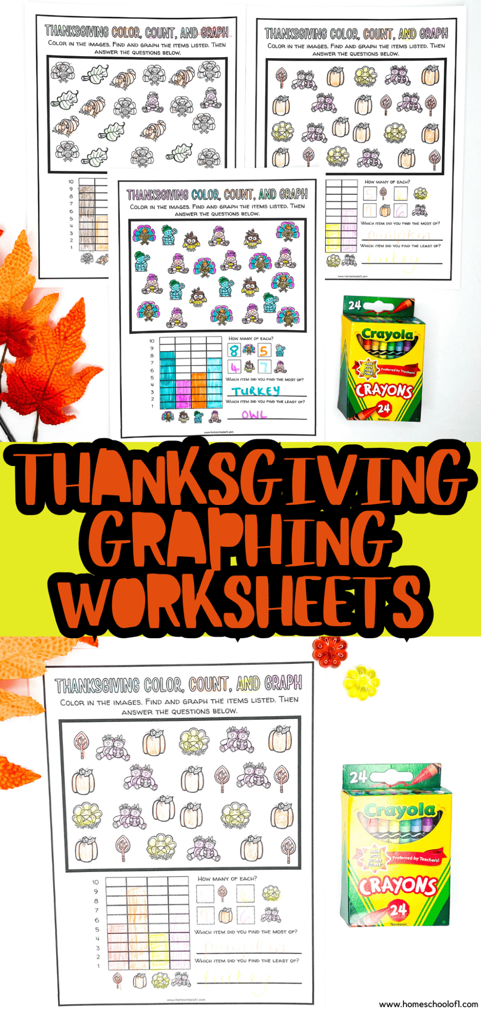 Free Thanksgiving Graphing Worksheets, Color and Count