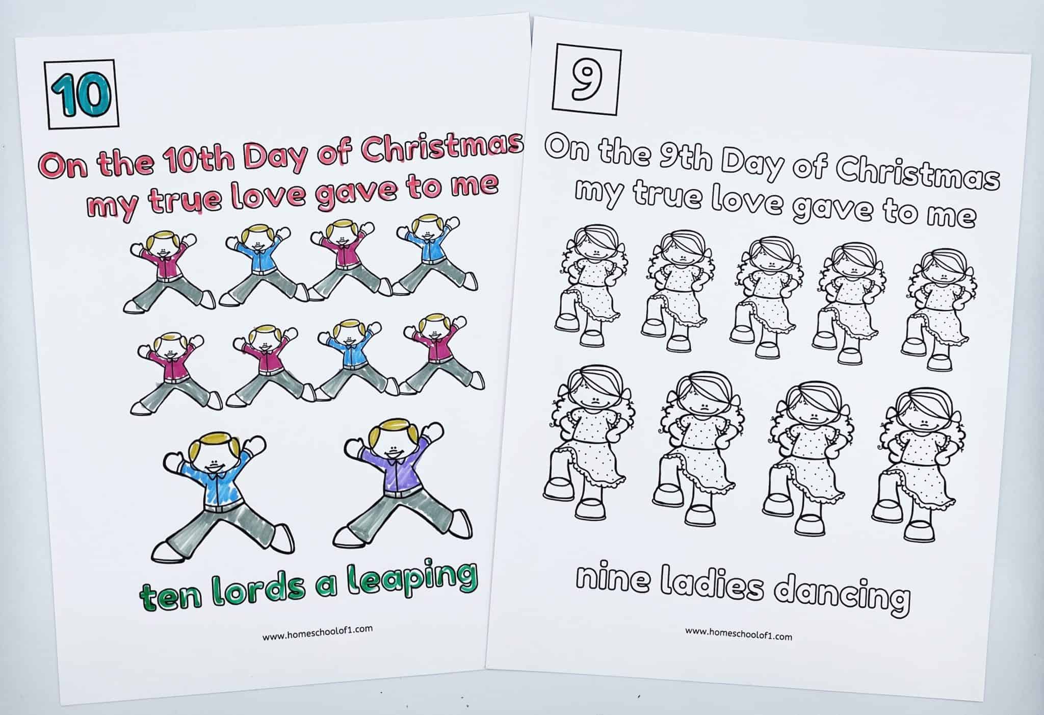 Free 12 Days of Christmas Coloring Pages