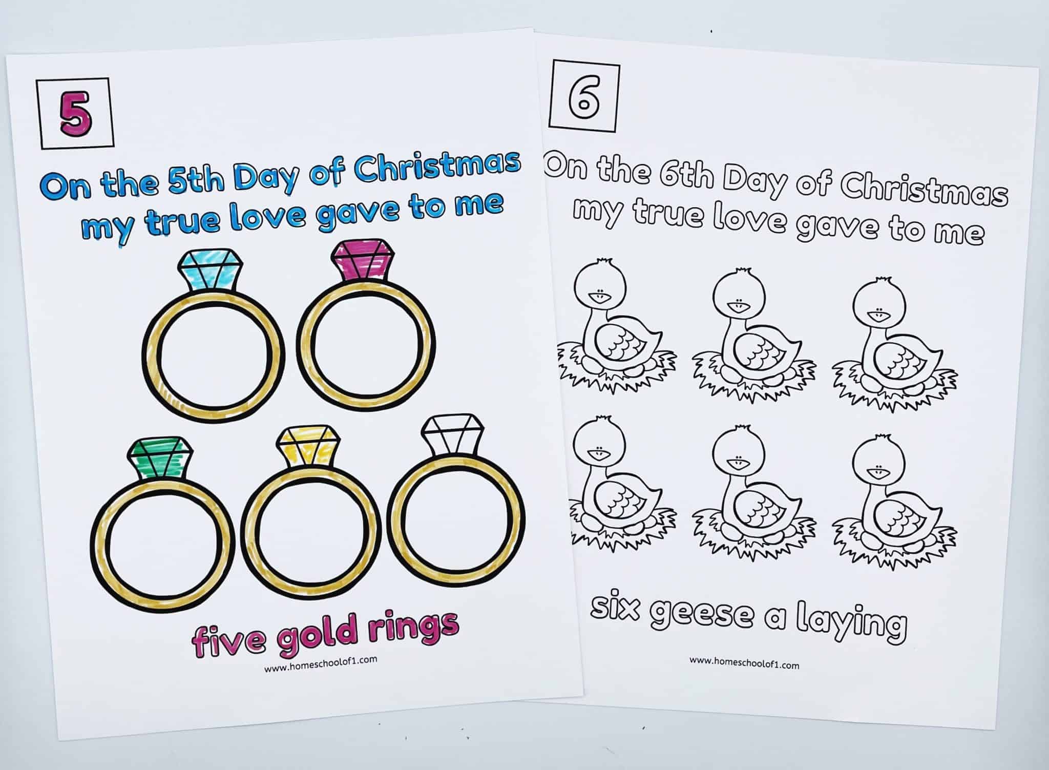 Free 12 Days of Christmas Coloring Pages