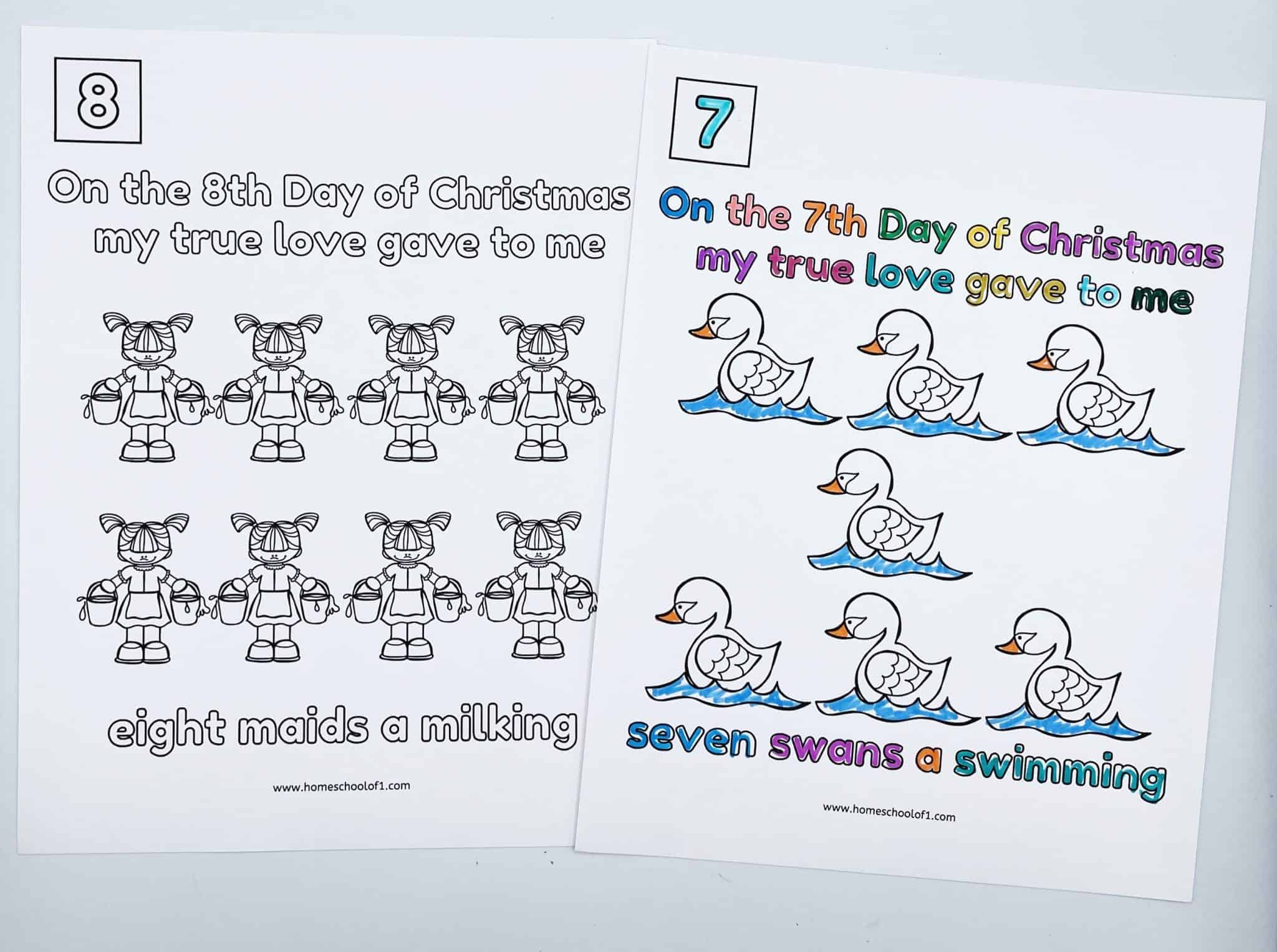 Free 12 Days of Christmas Coloring Pages