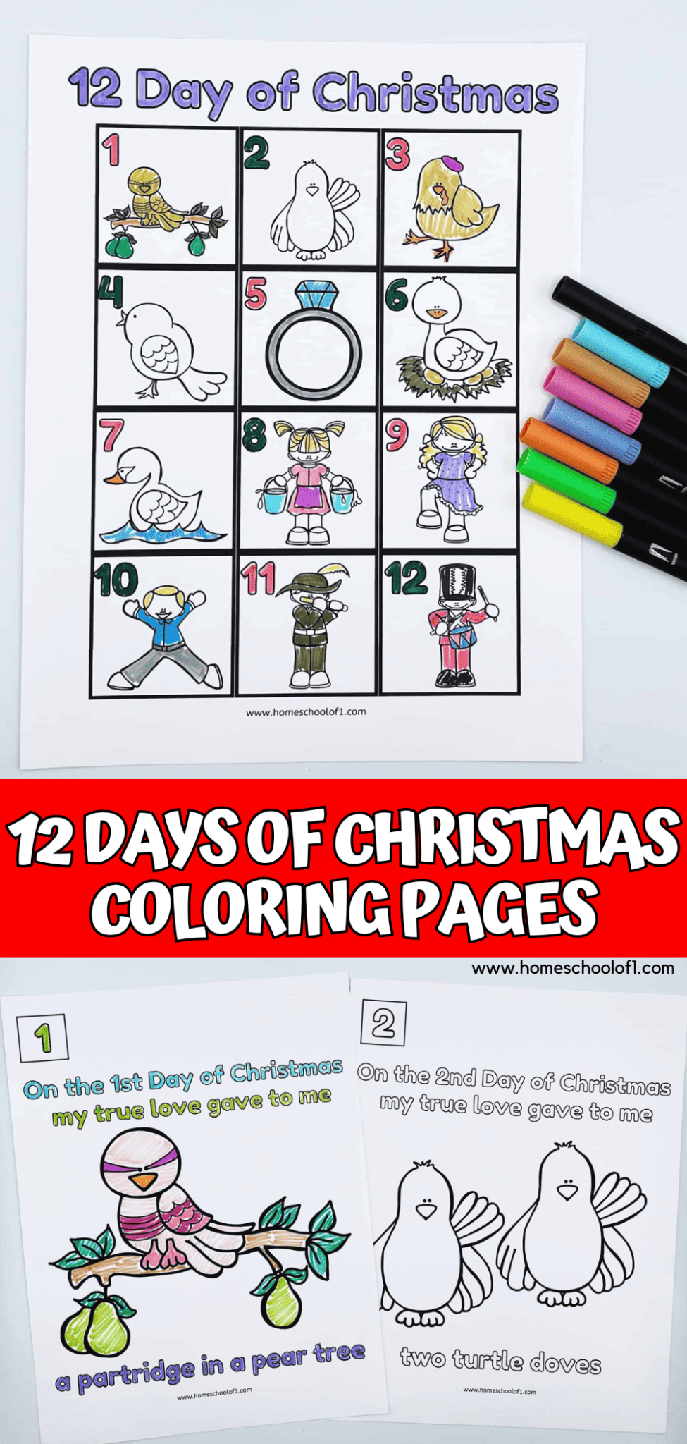 Free 12 Days of Christmas Coloring Pages