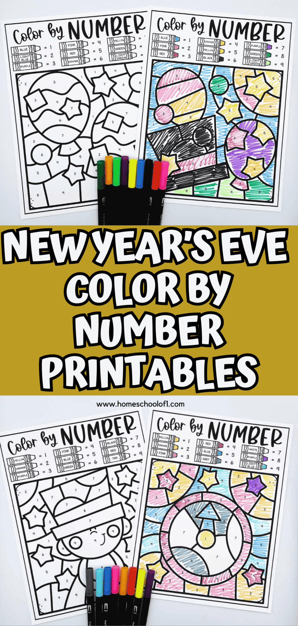 New Year's Color by Number Free Printable