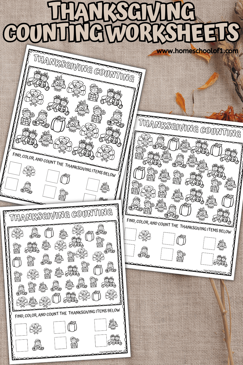 Thanksgiving Counting Worksheets (Free Printables)