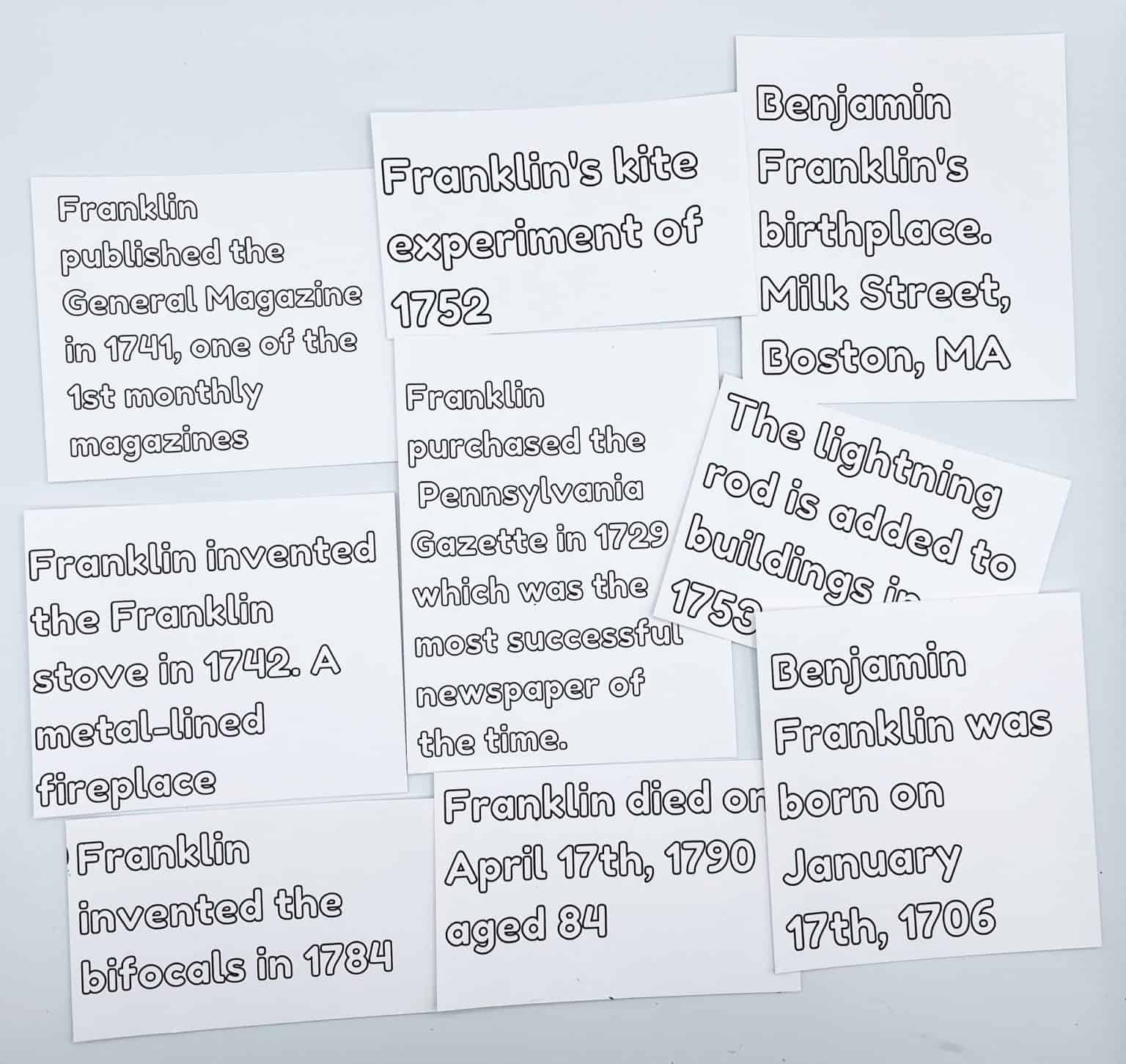 Free Benjamin Franklin Coloring Page & Timeline Worksheet