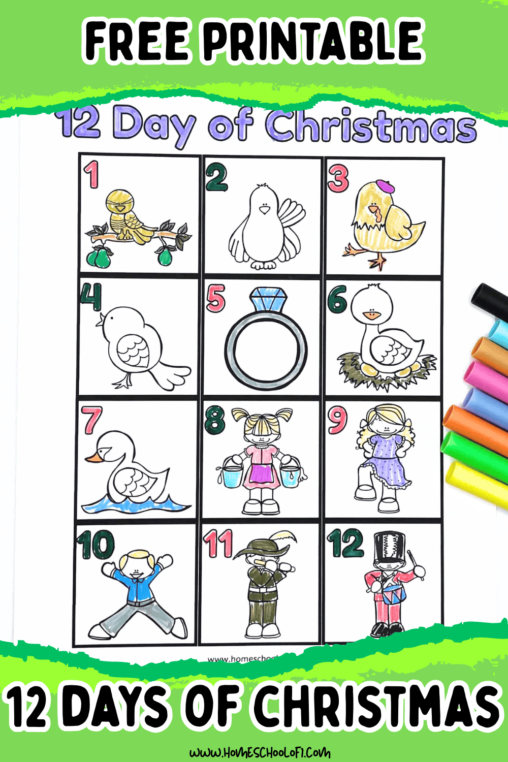 Free 12 Days of Christmas Coloring Pages