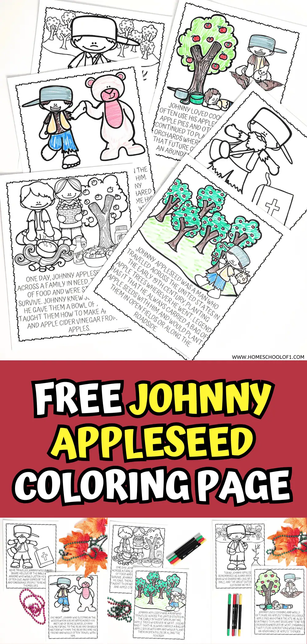 Free Johnny Appleseed Coloring Page for Kids