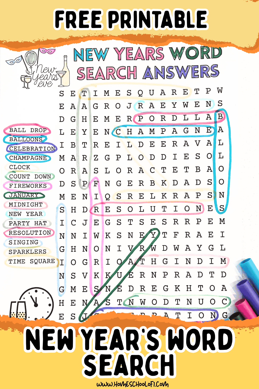 Free New Year's Word Search Printable