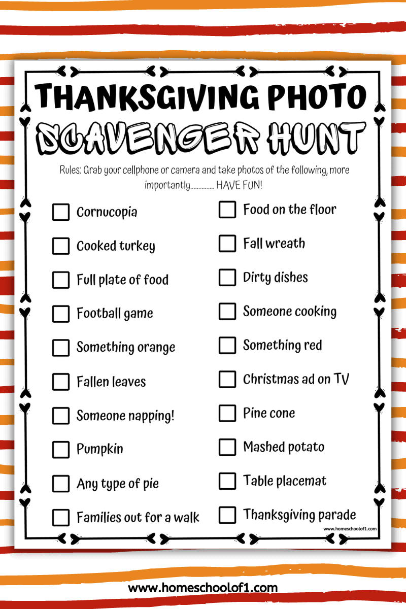 Free Thanksgiving Photo Scavenger Hunt For Kids