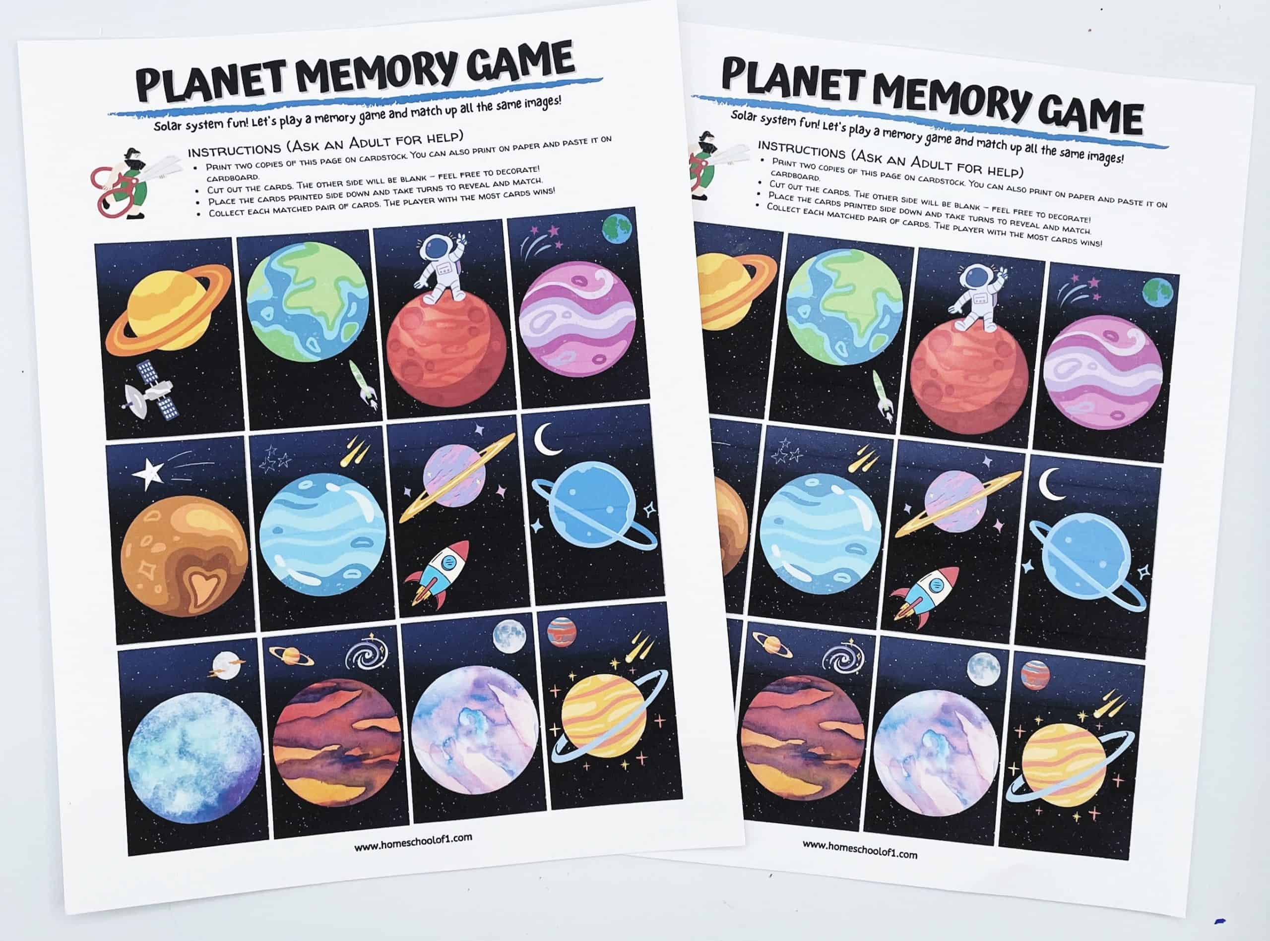 Free Planet Matching Game Printable for Kids