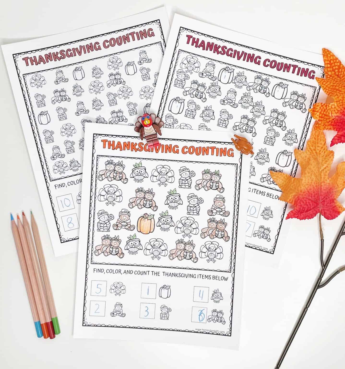 Thanksgiving Counting Worksheets (Free Printables)