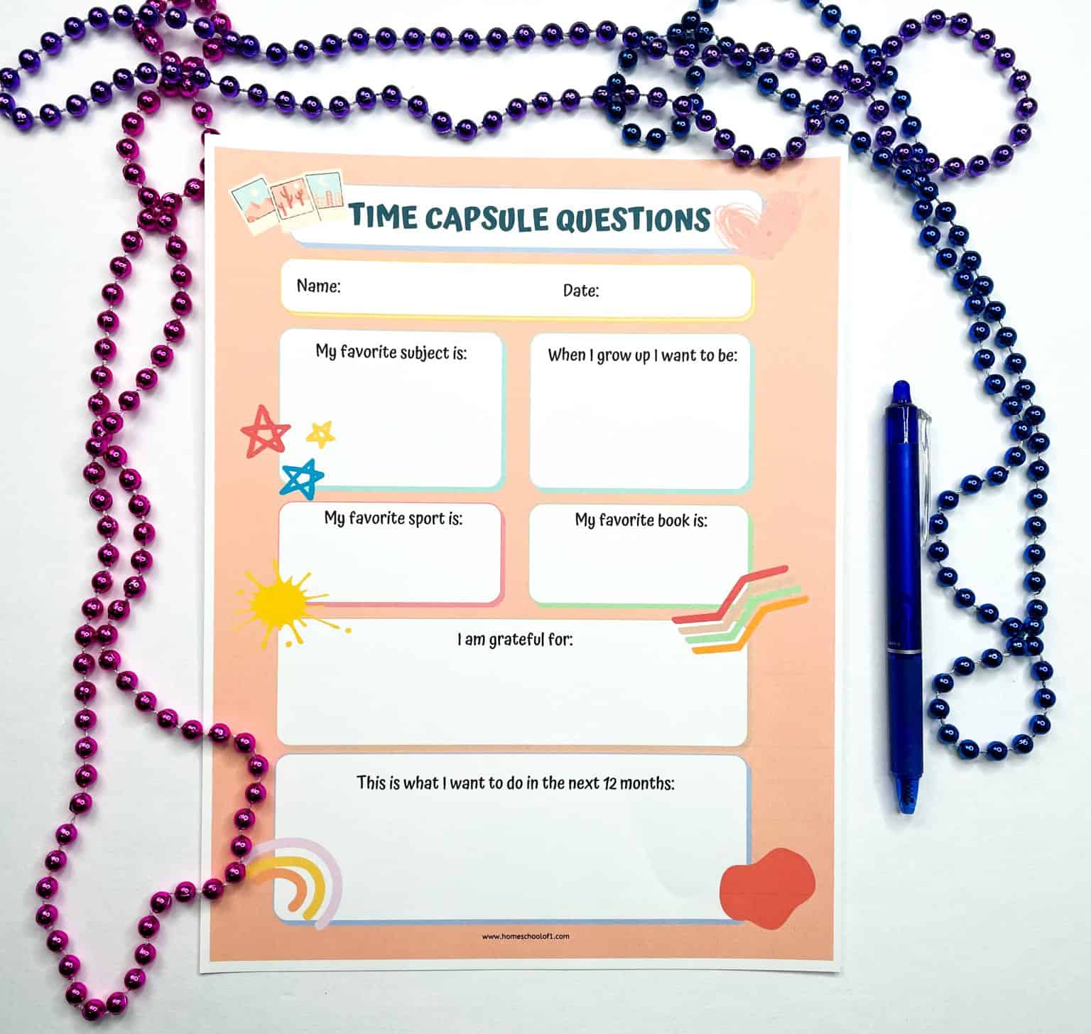 Time Capsule Questions for New Year's Eve (2 Free Printables)