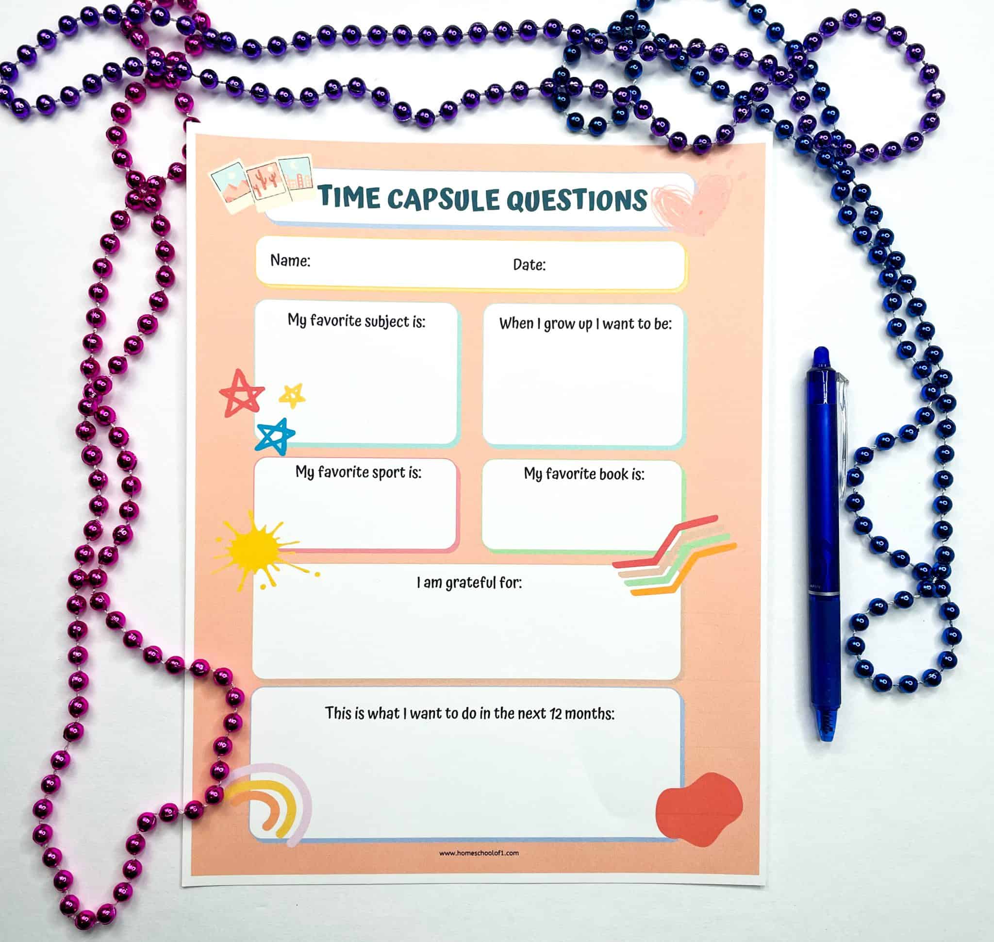 Time Capsule Questions for New Year's Eve (2 Free Printables)