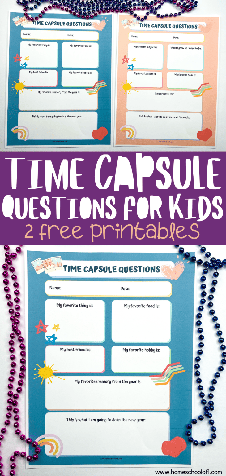 Time Capsule Questions for New Year's Eve (2 Free Printables)