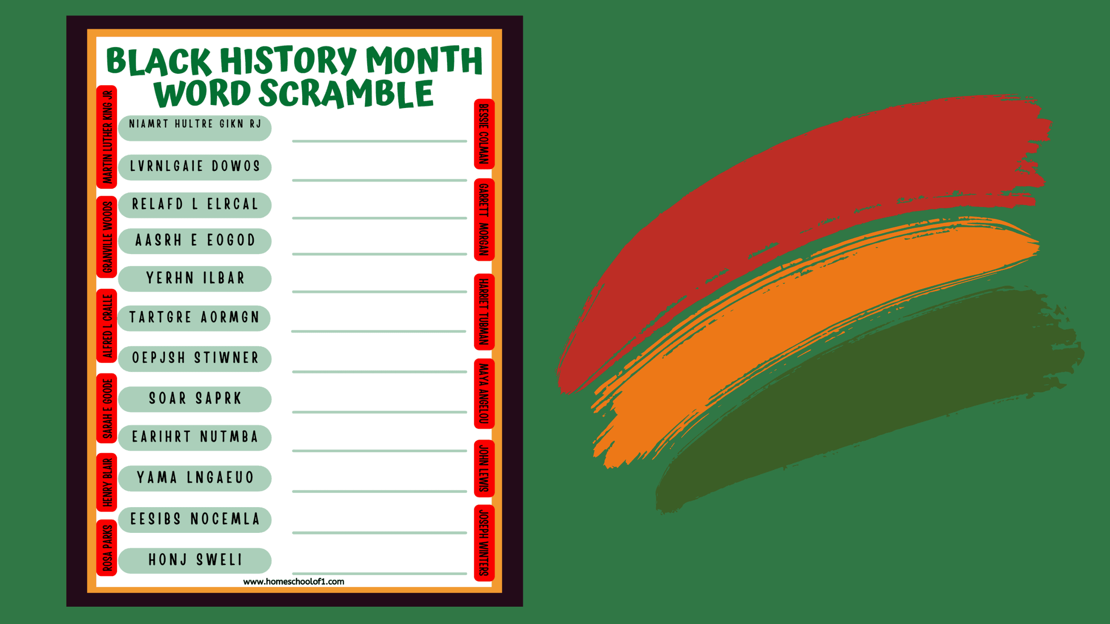 Black History Month Word Scramble Printable