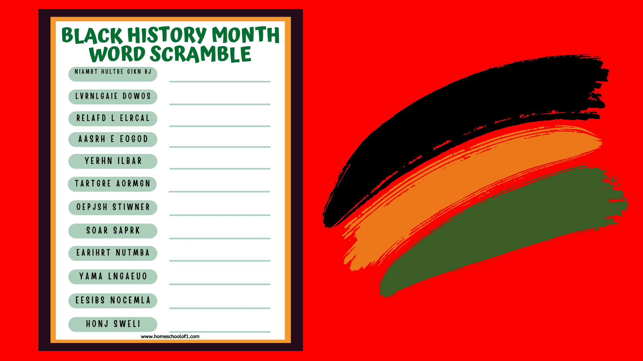 Black History Month Word Scramble Printable