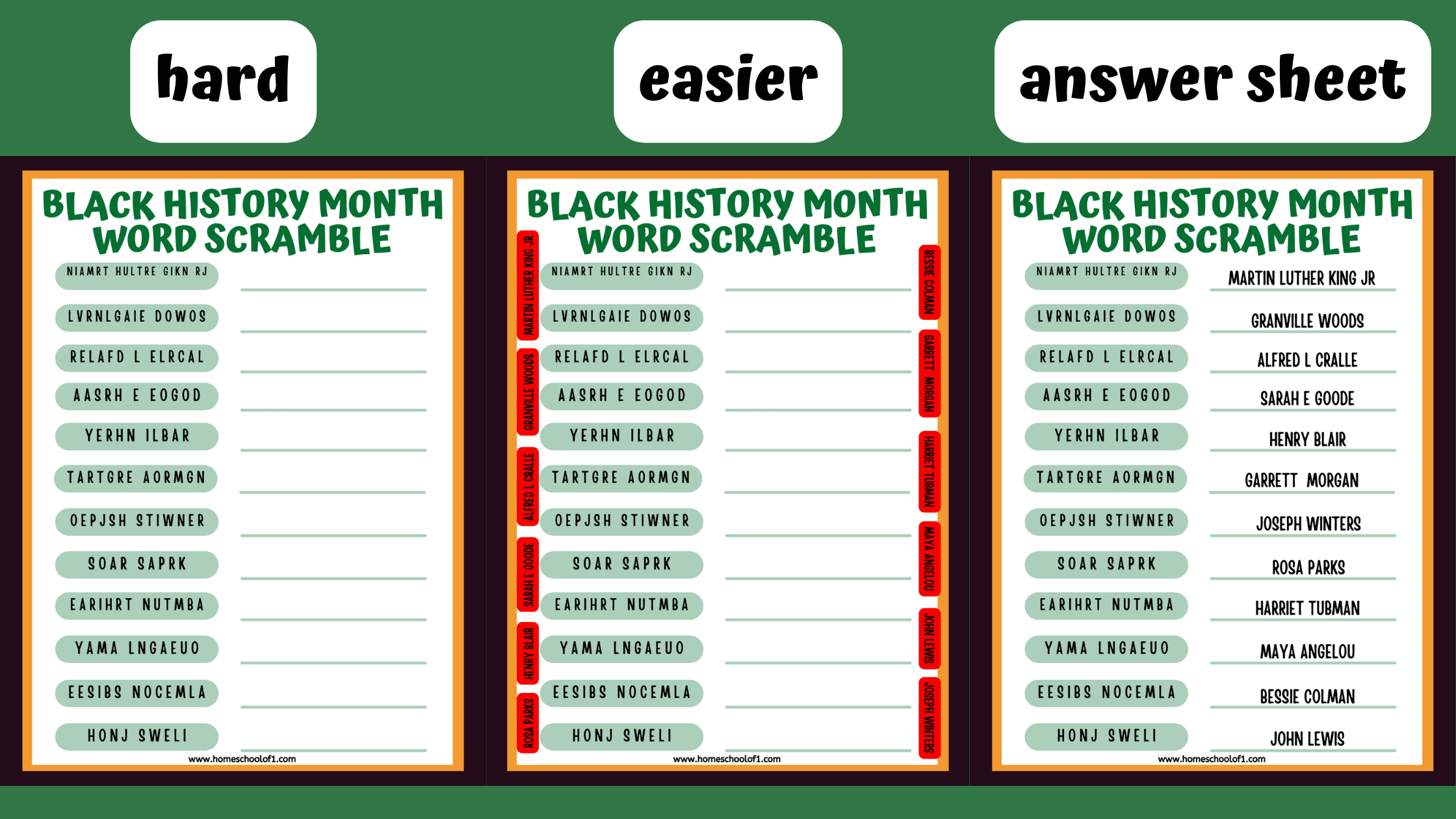 Black History Month Word Scramble Printable