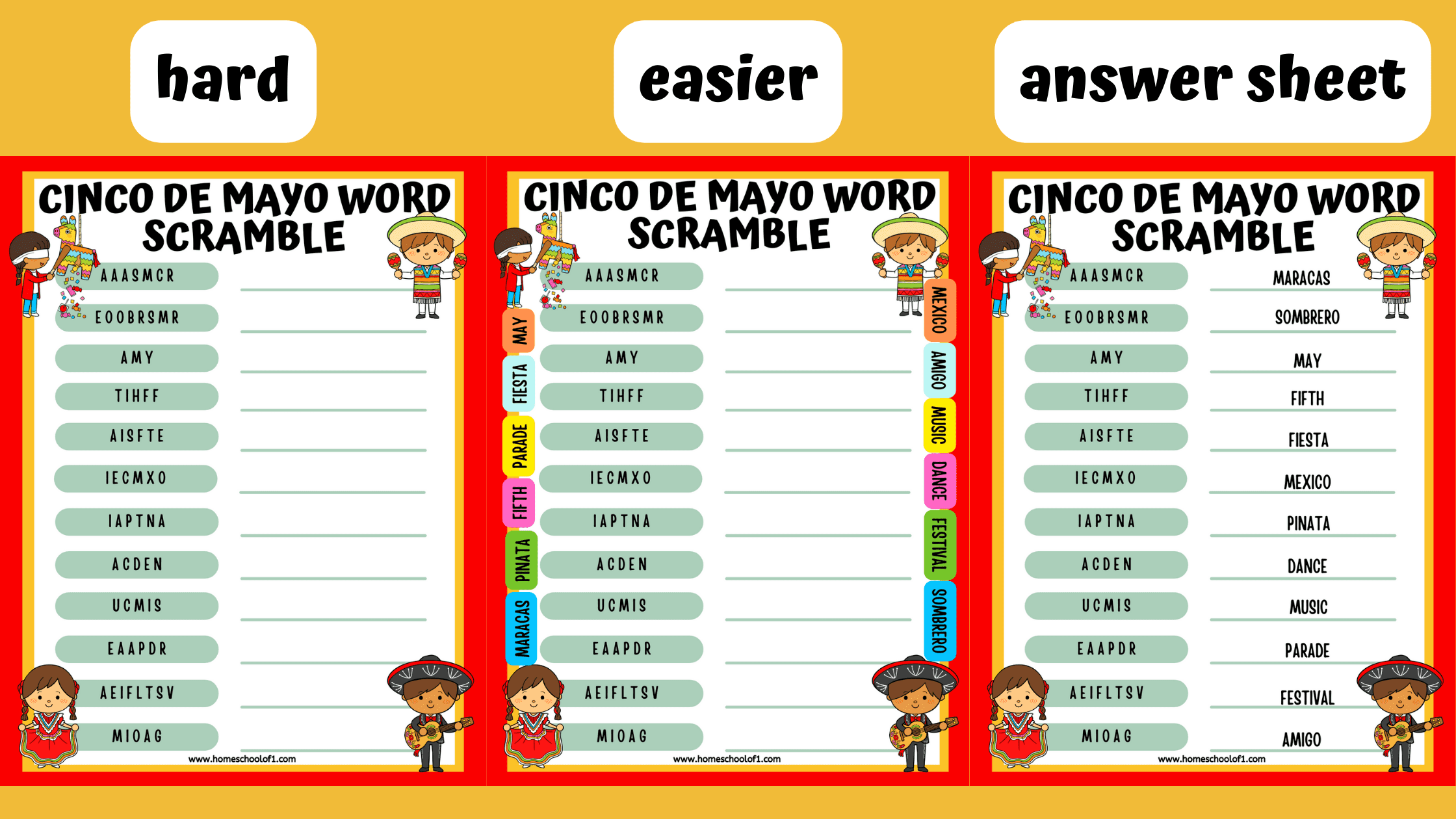 Free Cinco de Mayo Word Scramble Printable for Kids