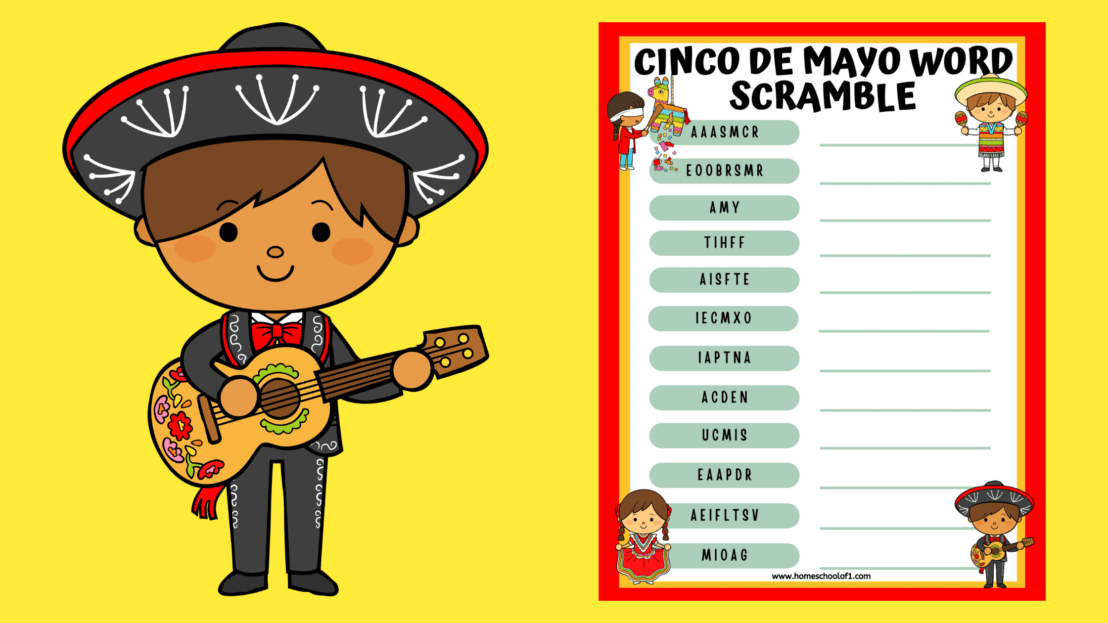 Free Cinco de Mayo Word Scramble Printable for Kids