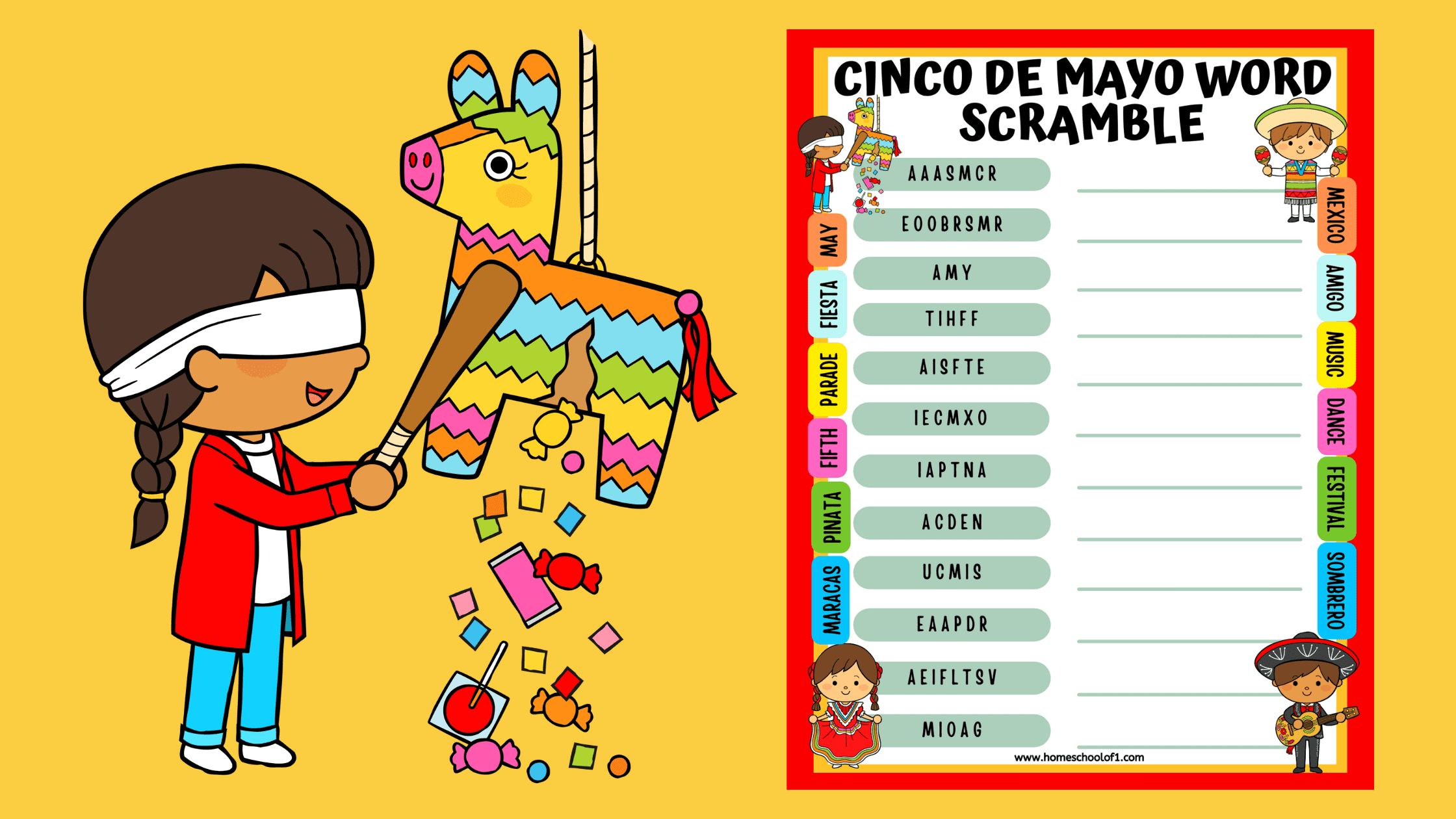 Free Cinco de Mayo Word Scramble Printable for Kids