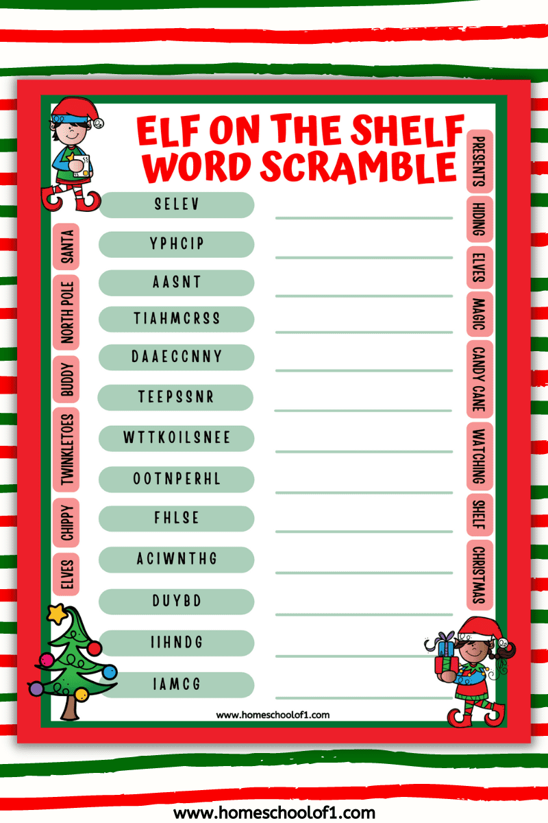 Elf on the Shelf Word Scramble (Easy & Hard Version)