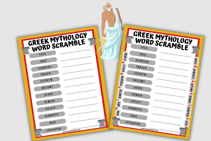Greek Mythology Word Scramble (easy & hard version)