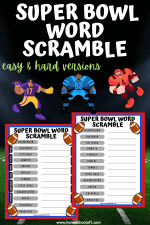 Super Bowl Word Scramble (easy & hard versions)