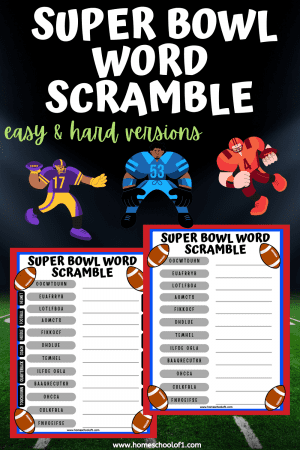 Super Bowl Word Scramble (easy & hard versions)
