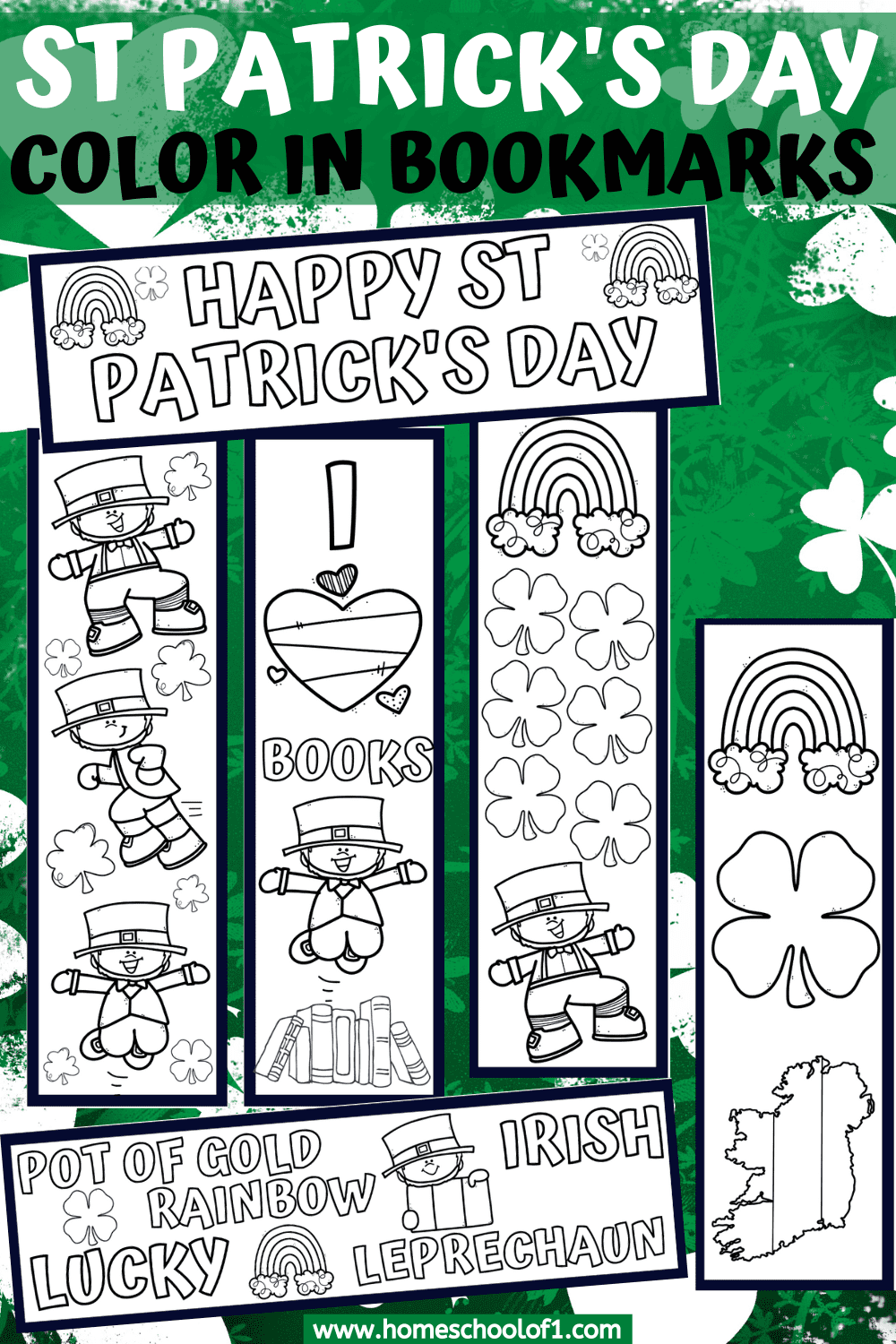 St Patrick's Day Bookmarks to Color (Free Printables)