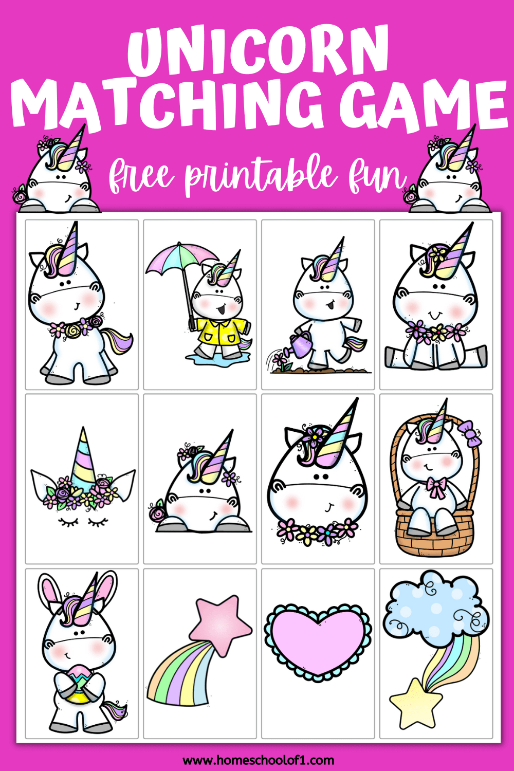 Free Unicorn Memory Game Printable