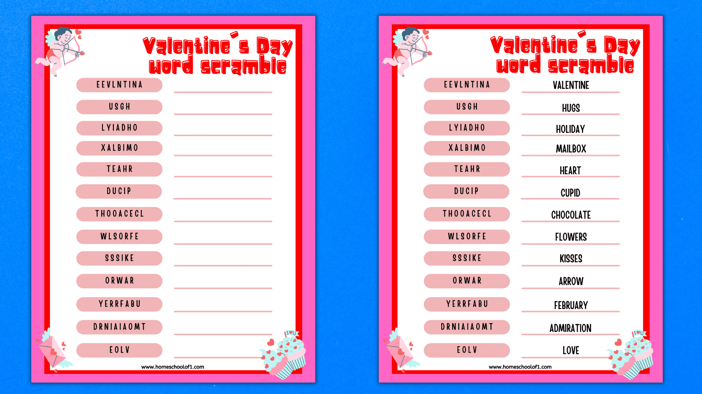 Valentine's Day Word Scramble Free Printable