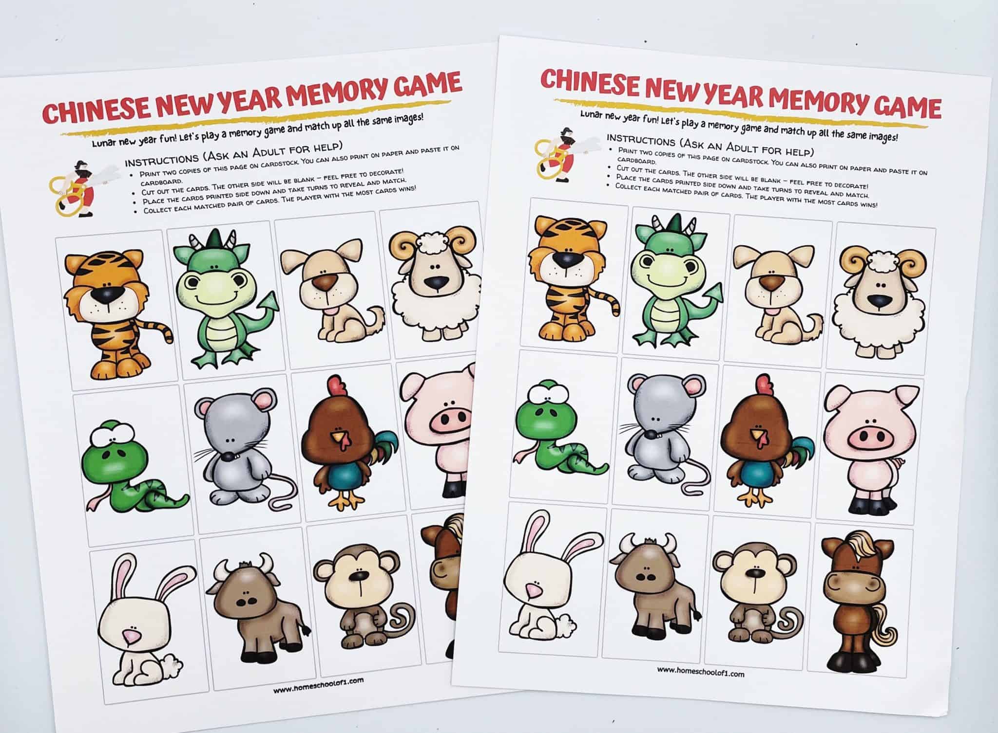 Chinese New Year Memory Game Printable (free)