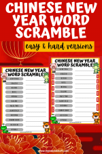 Chinese New Year Word Scramble (easy & harder versions)