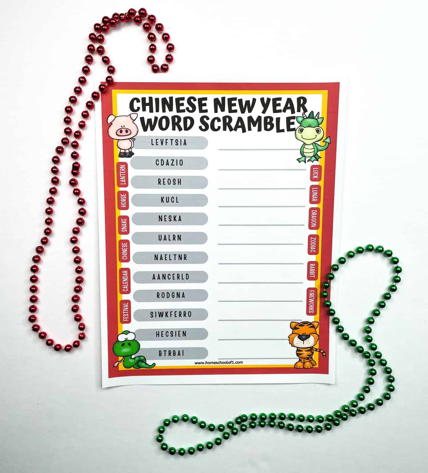 Chinese New Year Word Scramble (Easy & Harder Versions)