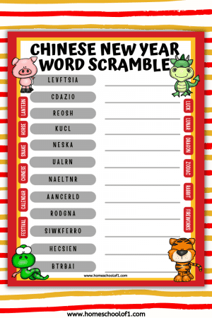 Chinese New Year Word Scramble (easy & harder versions)