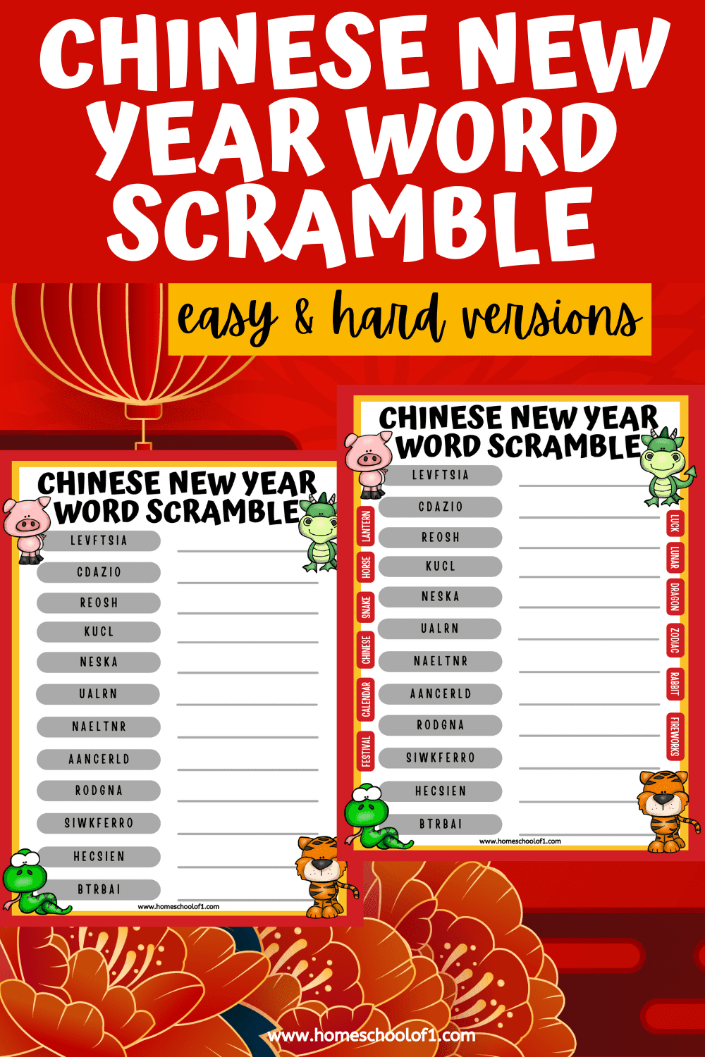 Chinese New Year Word Scramble (Easy & Harder Versions)