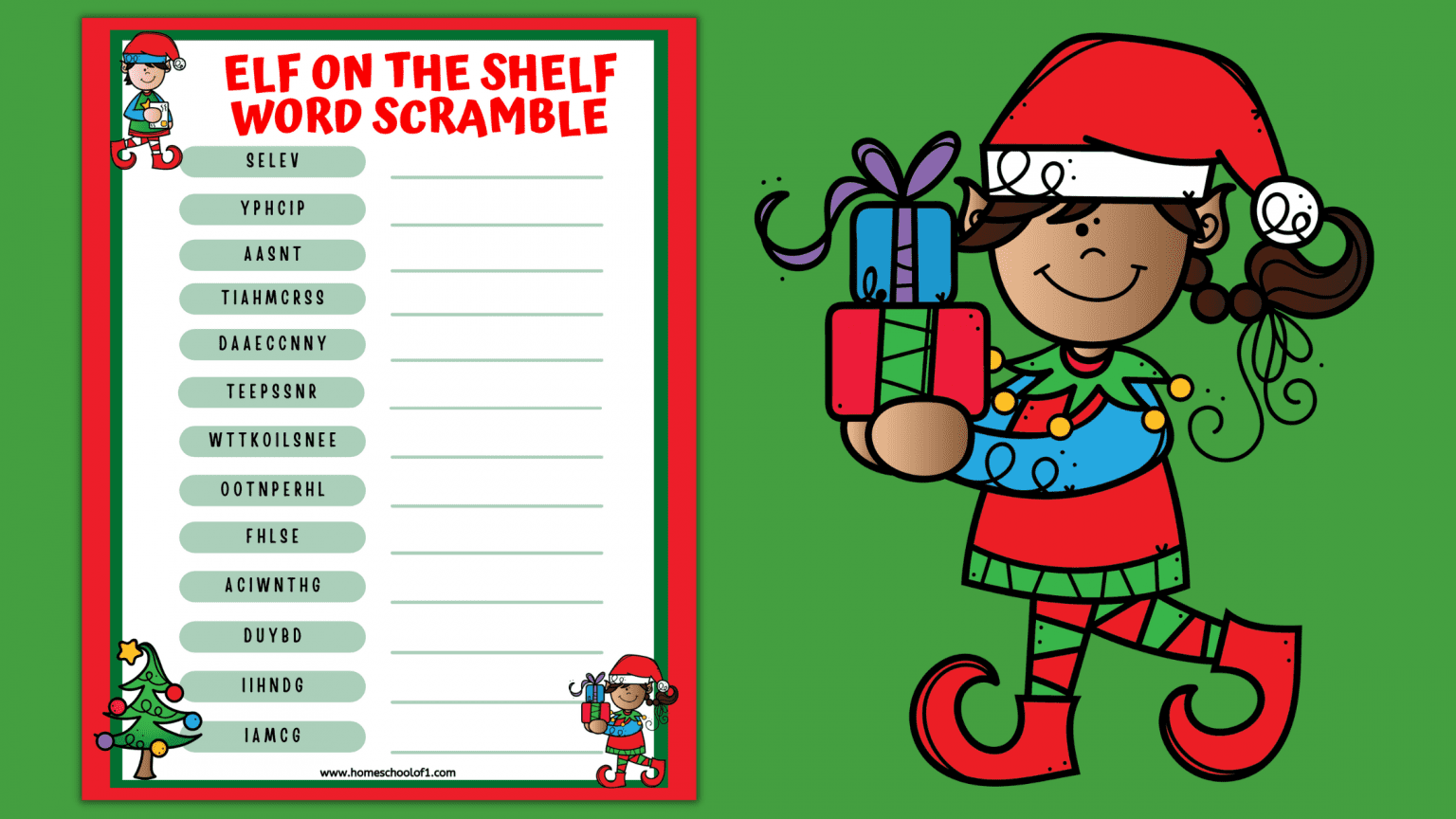 Elf on the Shelf Word Scramble (easy & hard version)