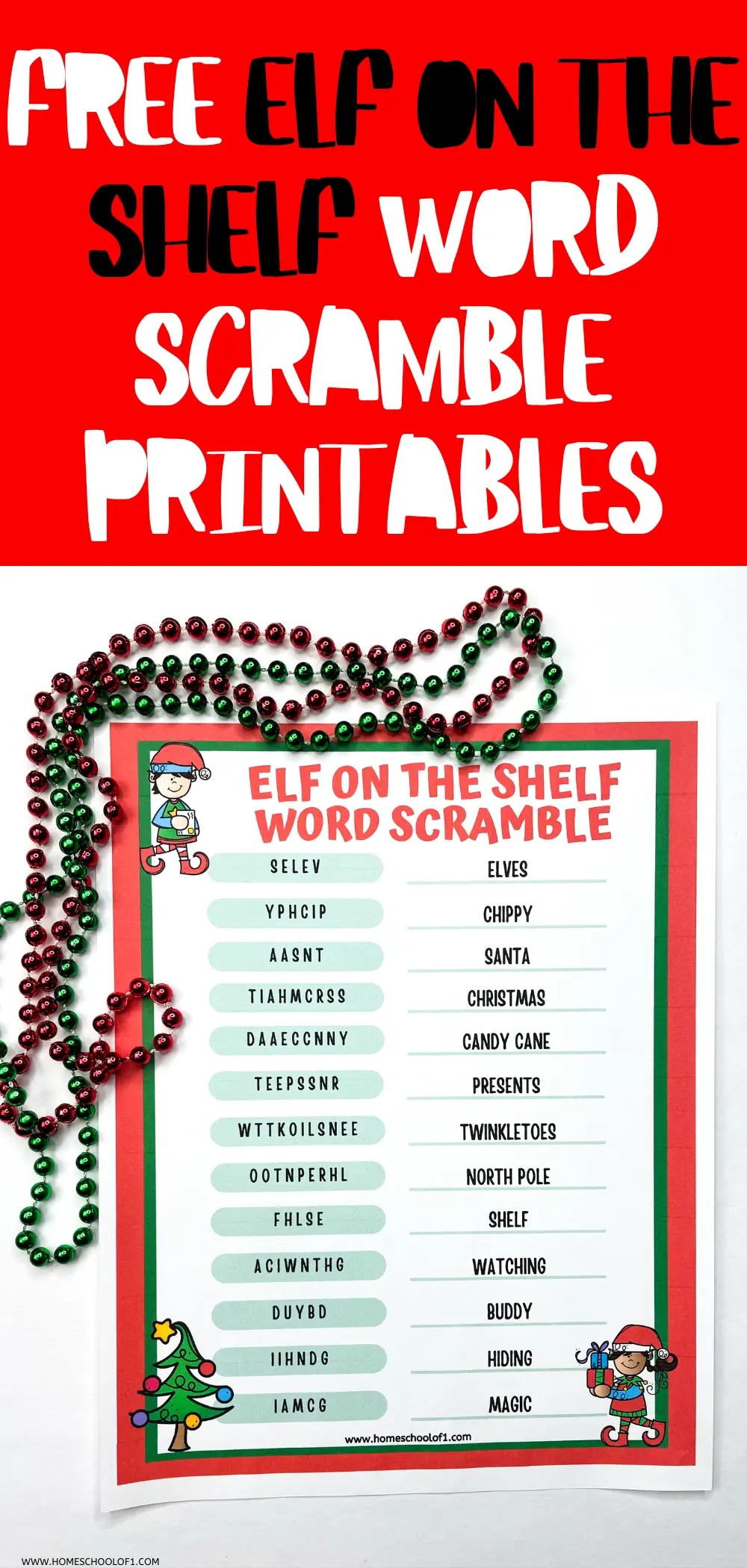 Elf on the Shelf Word Scramble (Easy & Hard Version)
