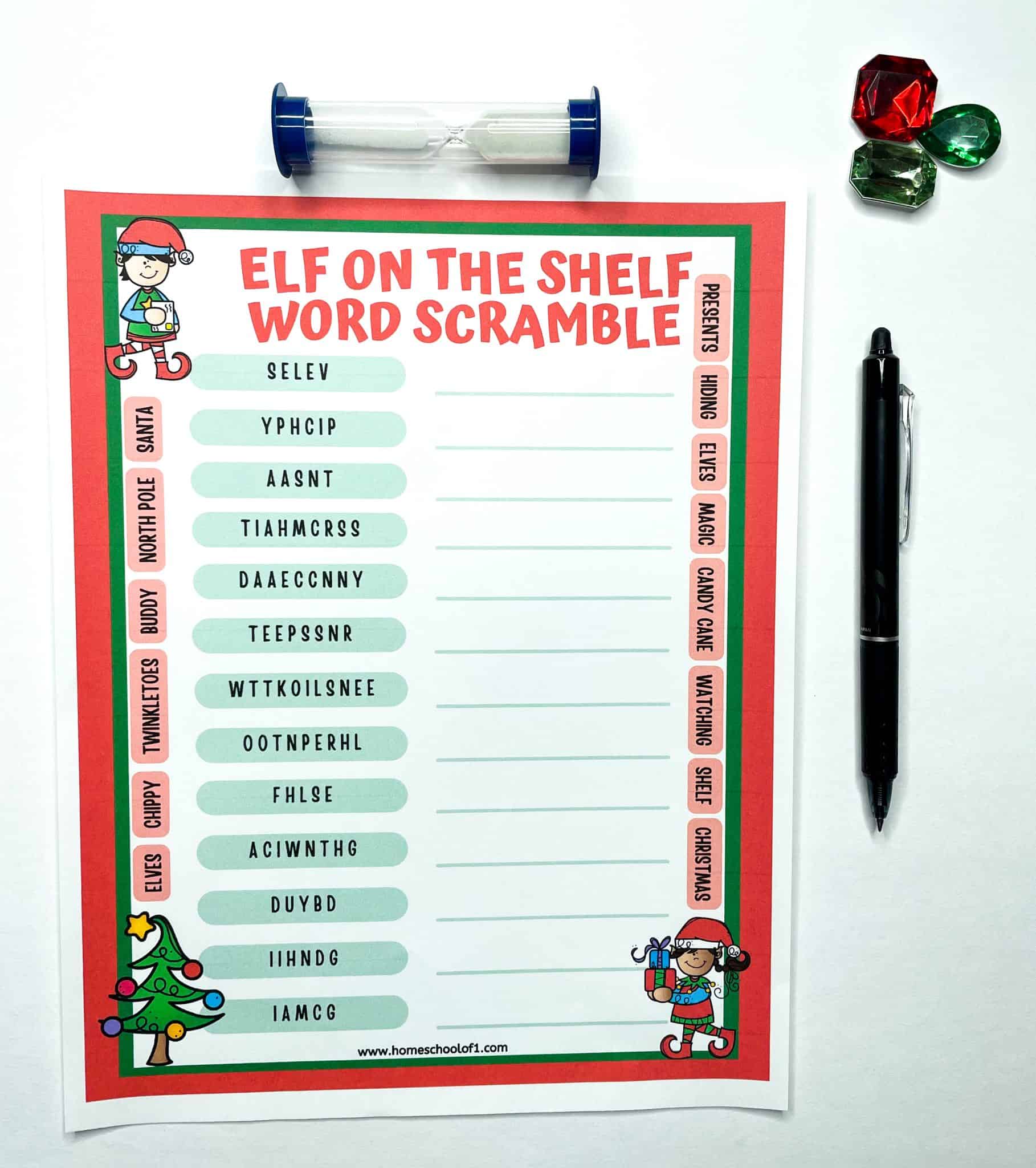 Elf on the Shelf Word Scramble (Easy & Hard Version)