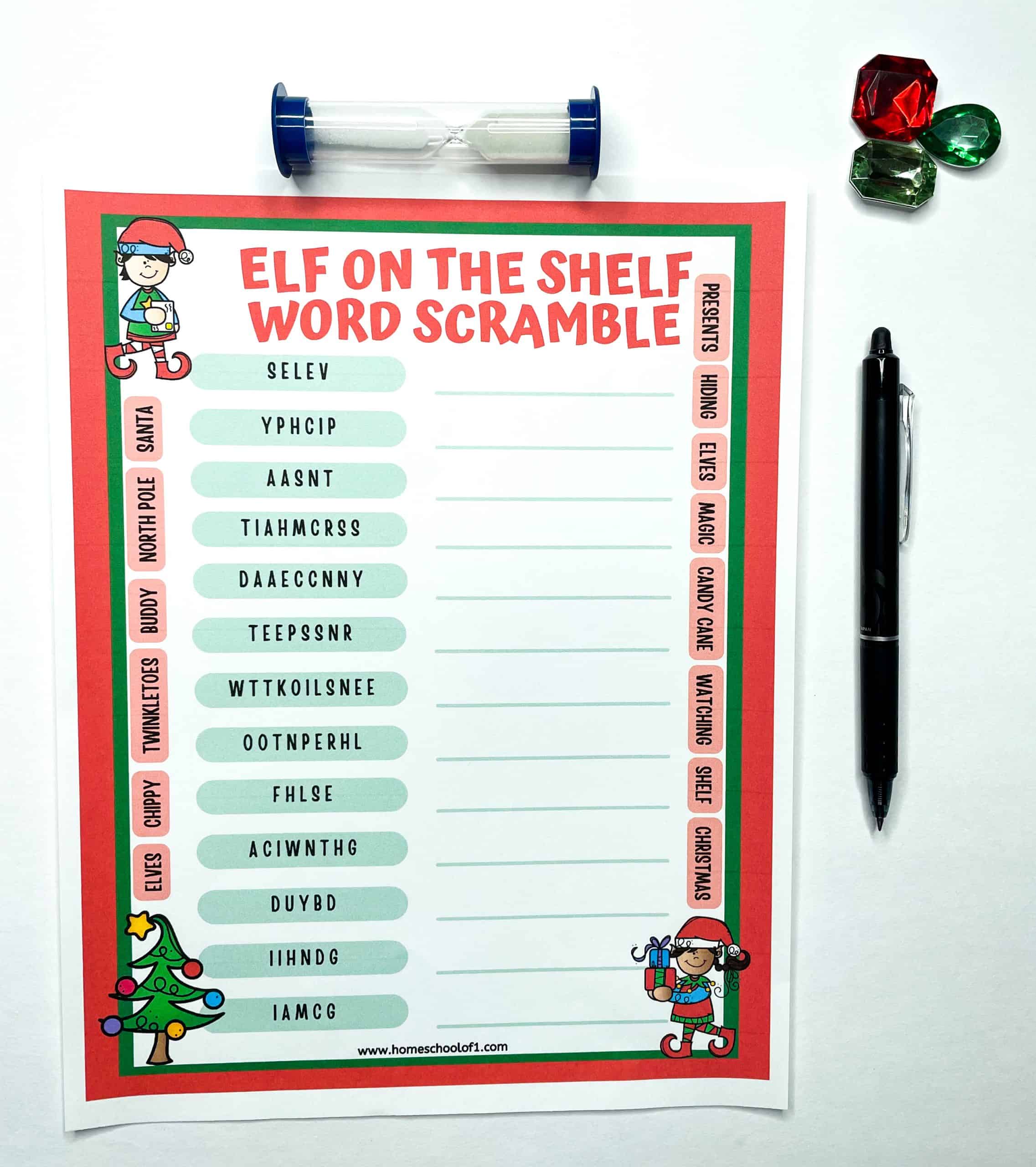 Elf on the Shelf Word Scramble (Easy & Hard Version)